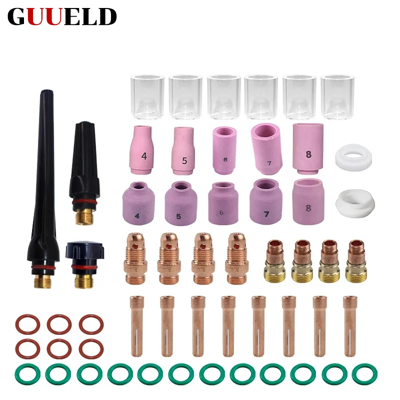 55PCS TIG Welding Torch Accessories Kit Alumina Nozzle Stubby Gas Lens ...