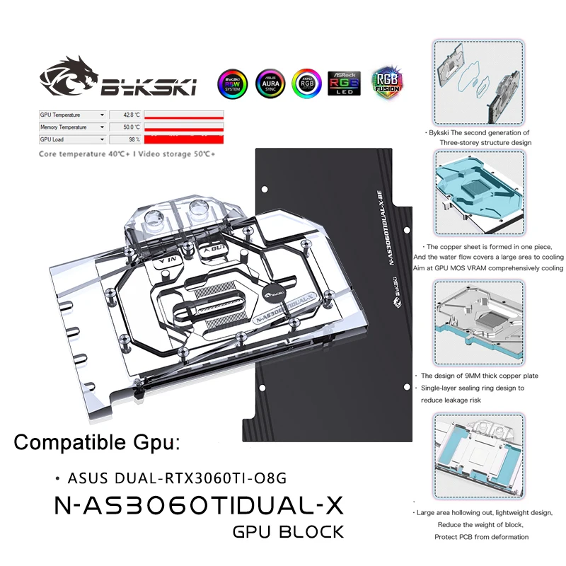 Bykski GPU Water Block For Asus DUAL RTX 3060 TI O8G Graphics Card ...