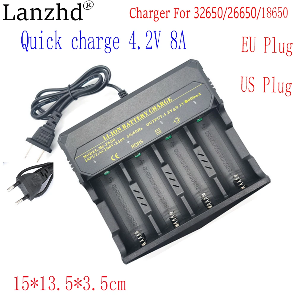 1-10pcs 4.2v 8a Quick Charge 18650 32650 26650 Charger Us/eu Plug 3.7v ...