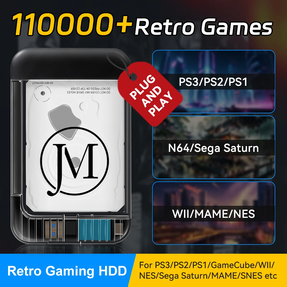 Hyper Base Retro Game Hard Drive With 110000 Retro Games For PS3/PS2 ...