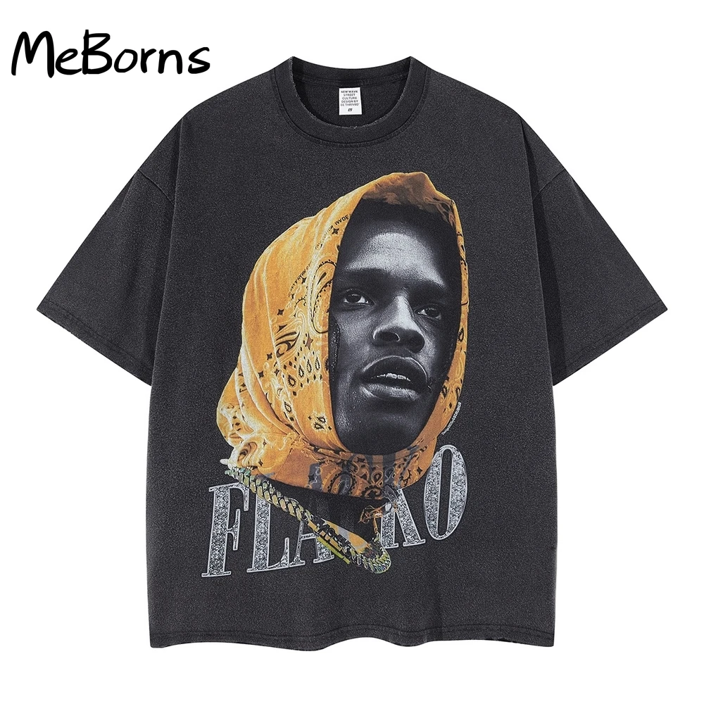 2022-Summer-Men-T-shirt-Streetwear-Vintage-Washed-Rapper-Portrait-Print ...