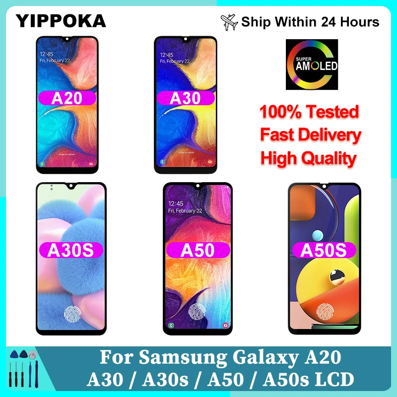 Super Amoled 6.4" For Samsung Galaxy A20 Lcd A30 Display A30s Lcd A50 Touch Screen For A50s ...