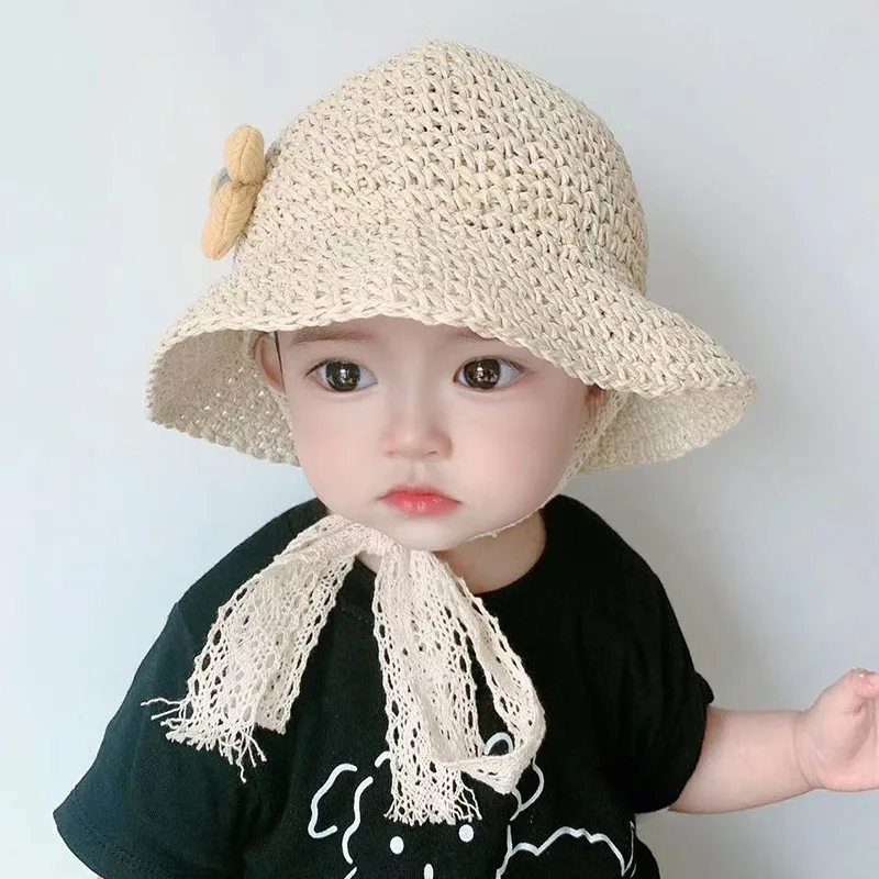 Cute-Flower-Baby-Straw-Hat-Summer-Lace-Bow-Toddler-Girls-Fisherman-Cap ...