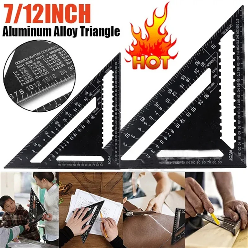 7/12 Inch Metric Aluminum Alloy Triangle Woodworking Measuring Tool ...