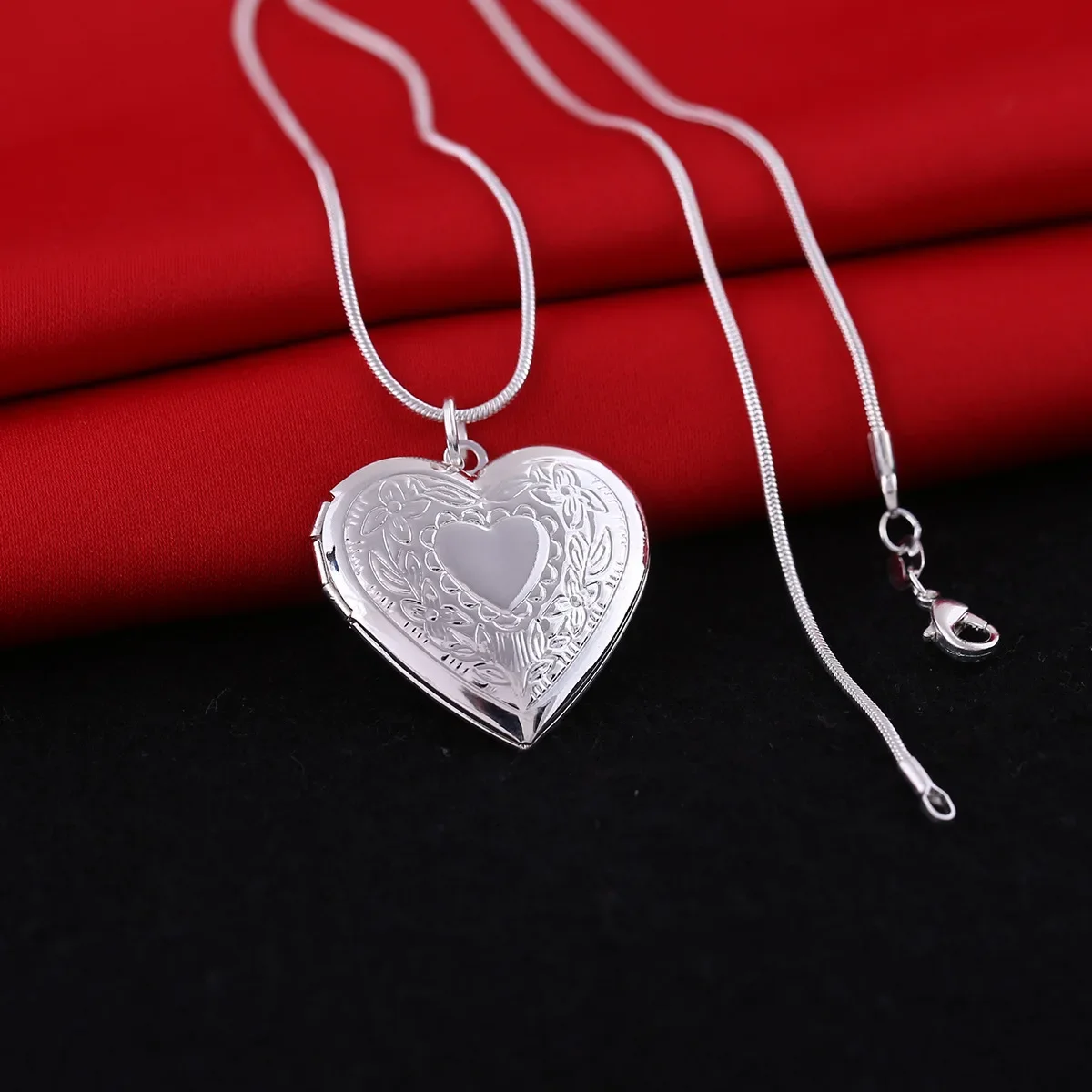 Popular-charm-925-Sterling-Silver-Heart-photo-frame-Pendant-Necklace ...