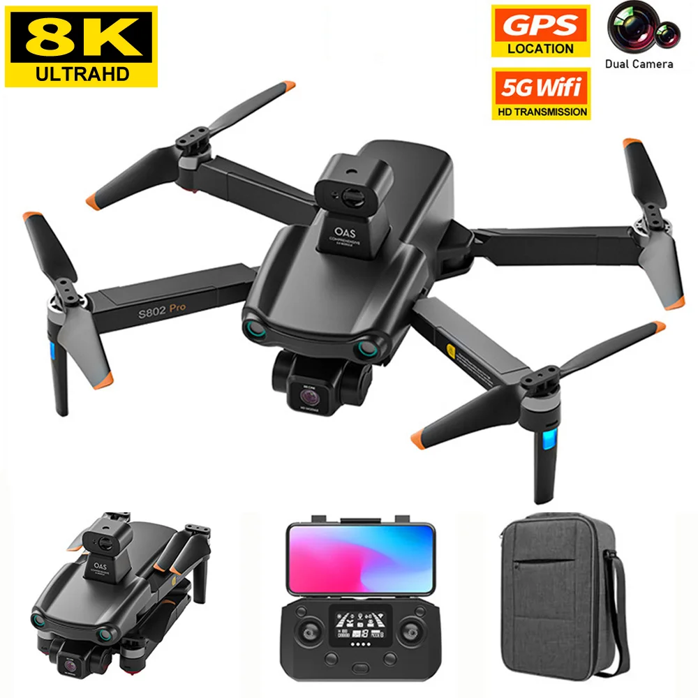 S802 GPS Drone 8K HD Dual EIS Câmera WIFI FPV Obstáculo Evitar 3 Axis ...