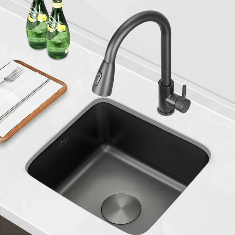 Black-Nano-Kitchen-Sink-304-Stainless-Steel-Wash-Basin-Single-Bowl ...