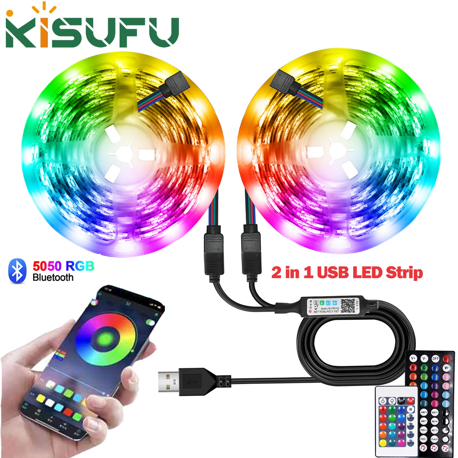 2IN1 USB LED Strip Lights RGB 5050 Bluetooth Remote Control Kit ...