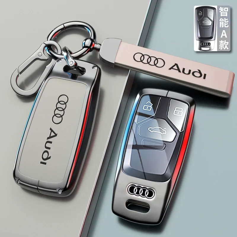 Zine Alloy Leather Car Key Case Cover Shell Protector For Audi A4 A5 A6 ...