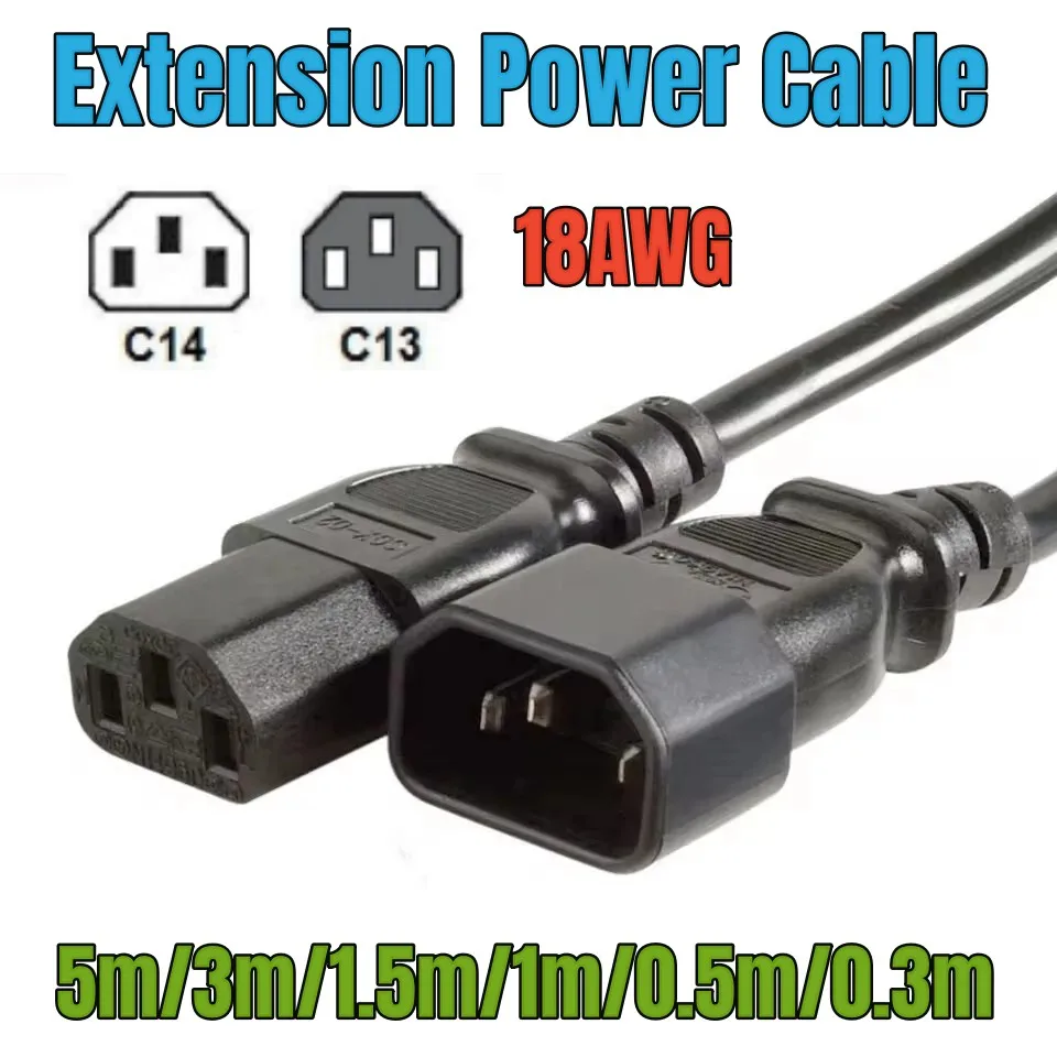 18AWG IEC C13 to C14 Power Cord Computer Power Cable Extension ...