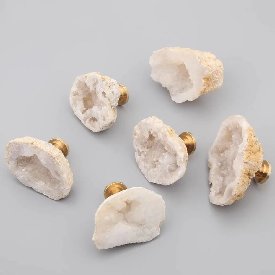 White Crystal Stone Furniture Handle Door Knobs Natural Irregular Rough ...