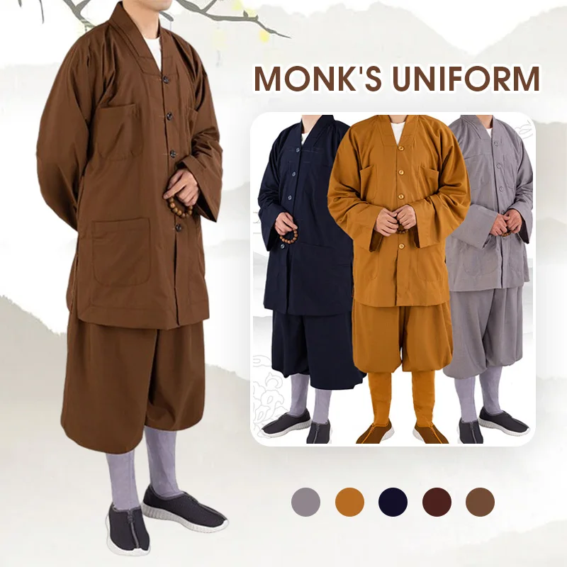 Traditional-Chinese-Buddhism-Arhat-Gown-Set-Men-Monk-Robe-Clothes-Tops ...