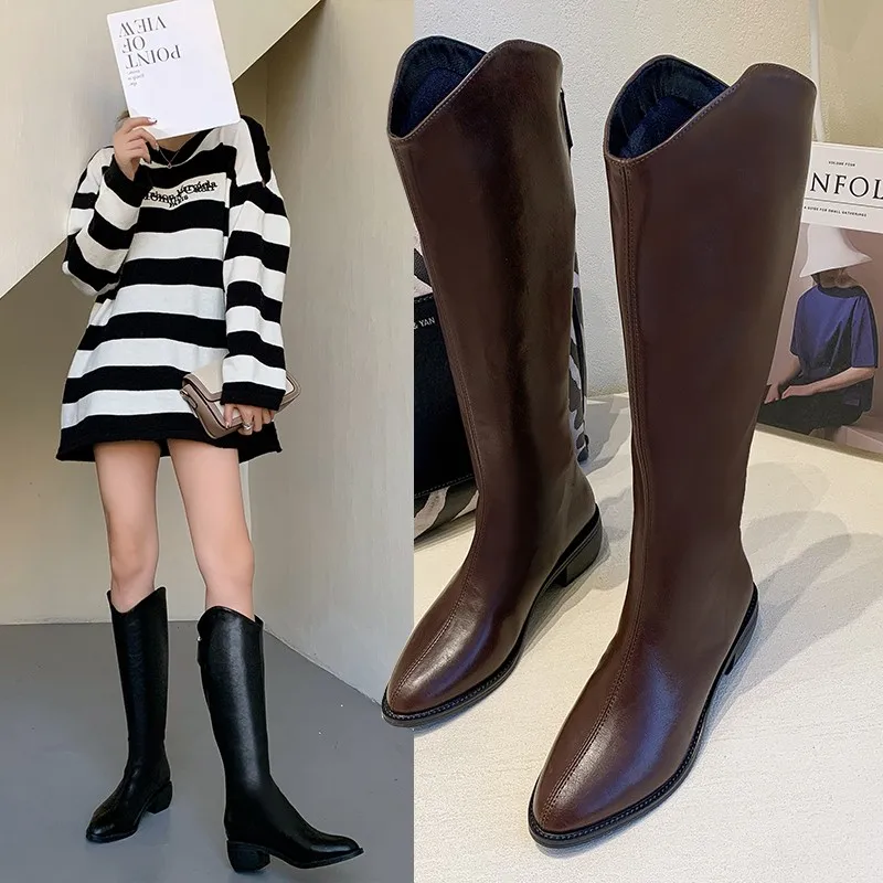 Botas hasta la rodilla de cuero Pu con plataforma gruesa para Mujer ...