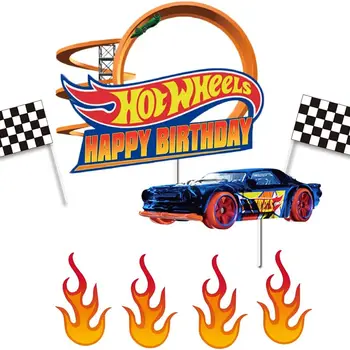 Hot wheels Fire Car Cake Topper Race Car Happy Birthday Party Supplies ...