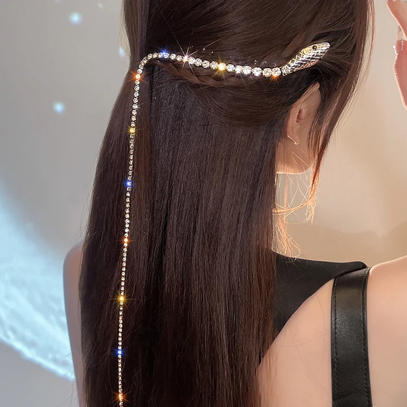 Fashion Long Tassel Geometric Snake Hair Band for Women Girls New Unique Crystal Hair Sticks Hair Accessories Jewelry Dish Hair