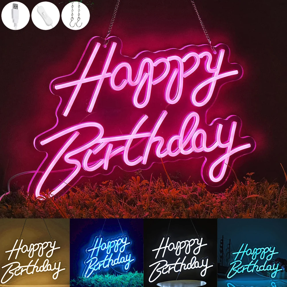 Happy Birthday Neon Sign USB Powered Reusable Neon Night Light for All ...