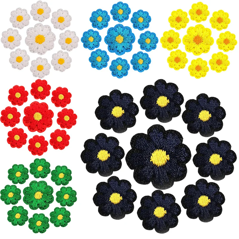 Patchs-de-fleurs-brod-es-pour-v-tements-fer-sur-blanc-bleu-jaune-rouge ...