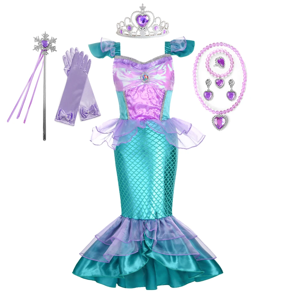 Disney Girls Ariel Cosplay Siren Clothing Elegant Mermaid Birthday ...