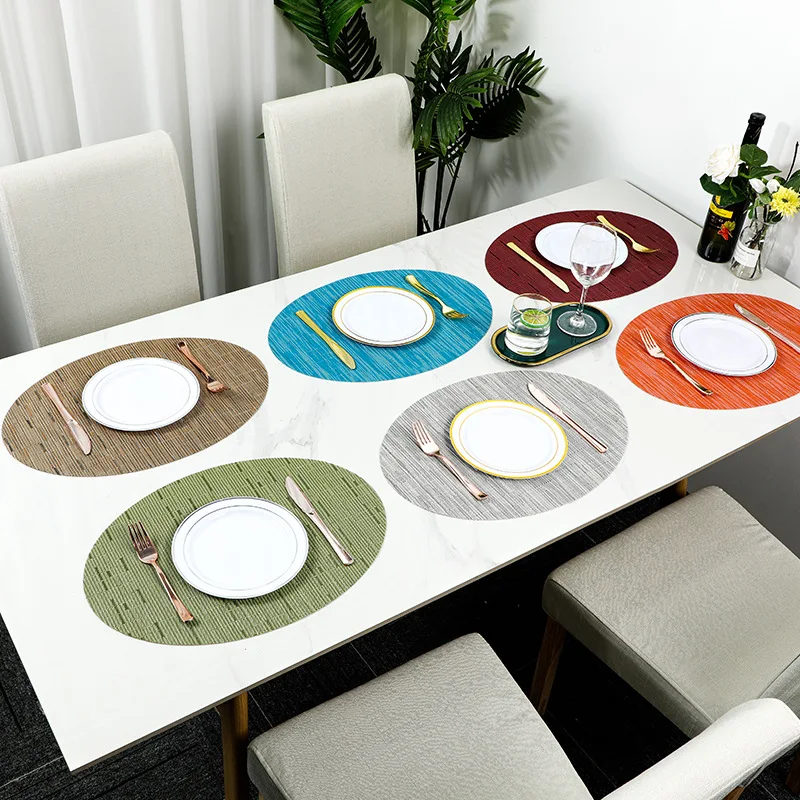 Solid-Color-Bamboo-Pattern-Pvc-Placemat-Oval-Western-Style-Placemat-Non ...