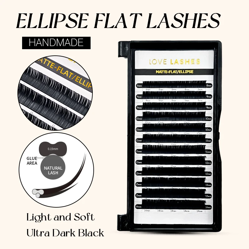 Ellipse-Flat-Lashes-Extension-Handmade-Split-Tips-Matte-Black-Soft ...