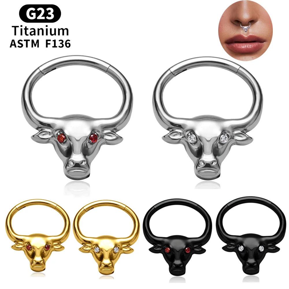 ASTM-F136-Titanium-Bull-head-design-Piercing-Septum-Nose-Ring-Hoops ...