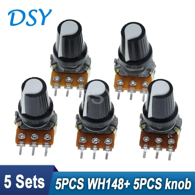 5Sets-WH148-15mm-3Pin-1K-10K-20K-50K-100K-500K-Ohm-Linear-Taper-Rotary ...