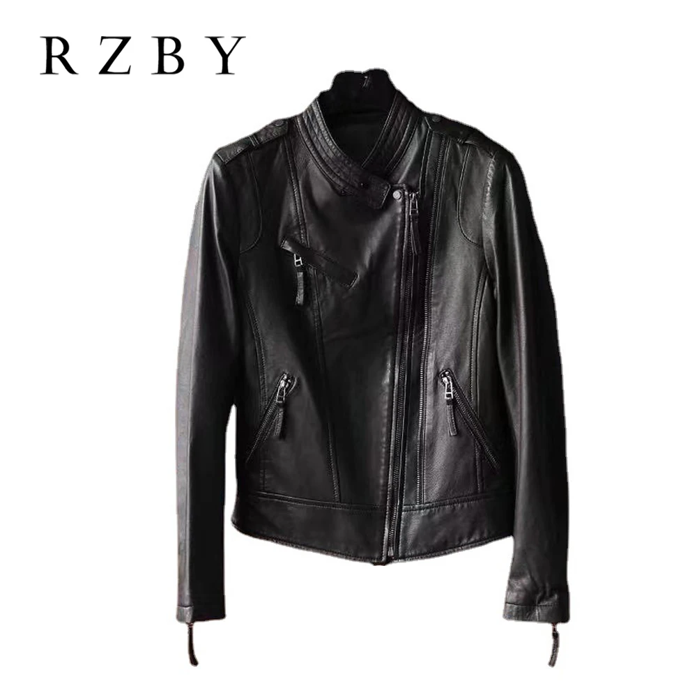 Genuine Leather Jacket Black Short Overcoats Zipper Biker Clothes ...