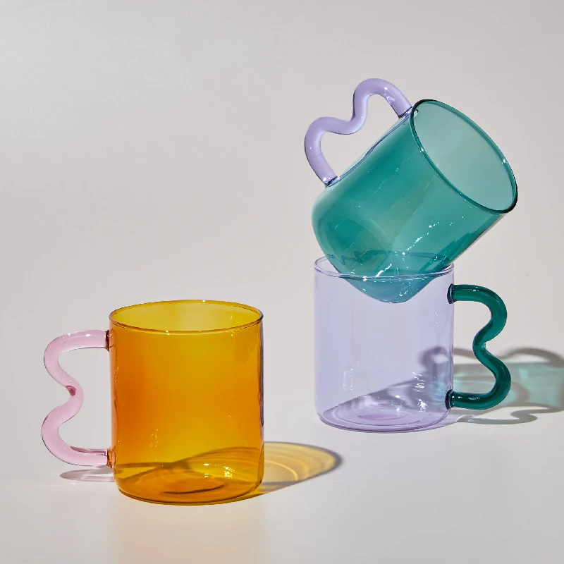 Coffee Mug Colorful Ear Glass Mug Handmade Simple Wave Coffee Cup for ...