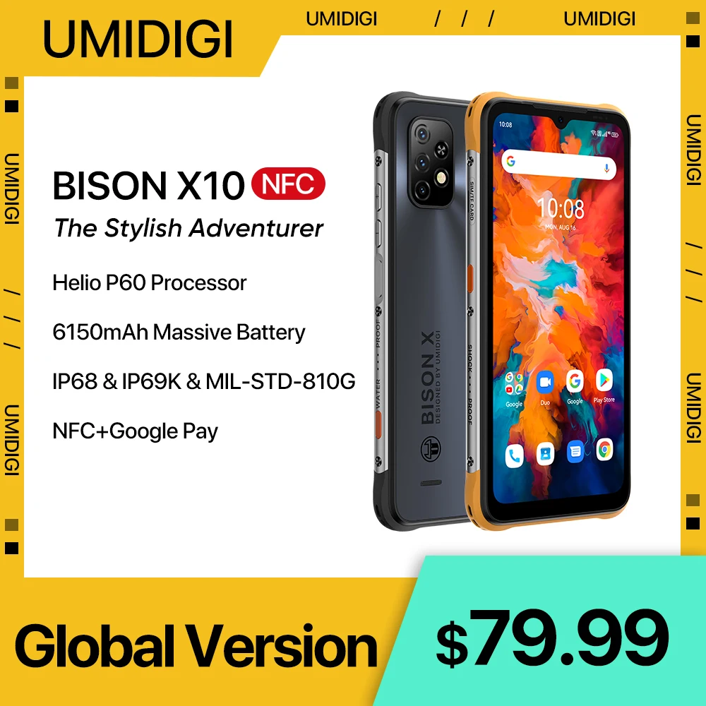 UMIDIGI-BISON-X10-4GB-64GB-NFC-Android-Rugged-Smartphone-IP68-IP69K ...