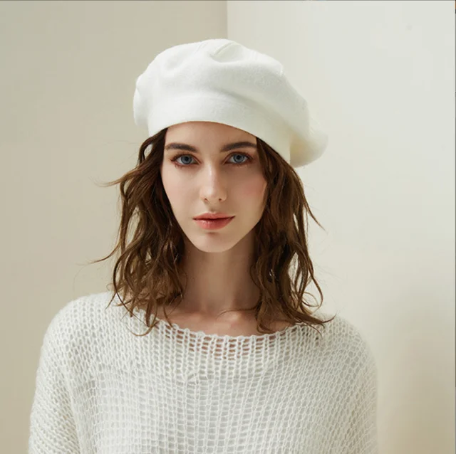New Wool Knitted Berets Women Winter Hats French Stripe Plaid Top Military Cap Painter Hat Beret ...