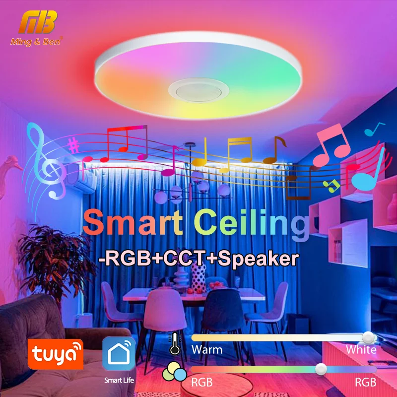 TUYA-Smart-LED-Ceiling-Light-With-Music-Speaker-Rainbow-RGB-Lamp-30W ...
