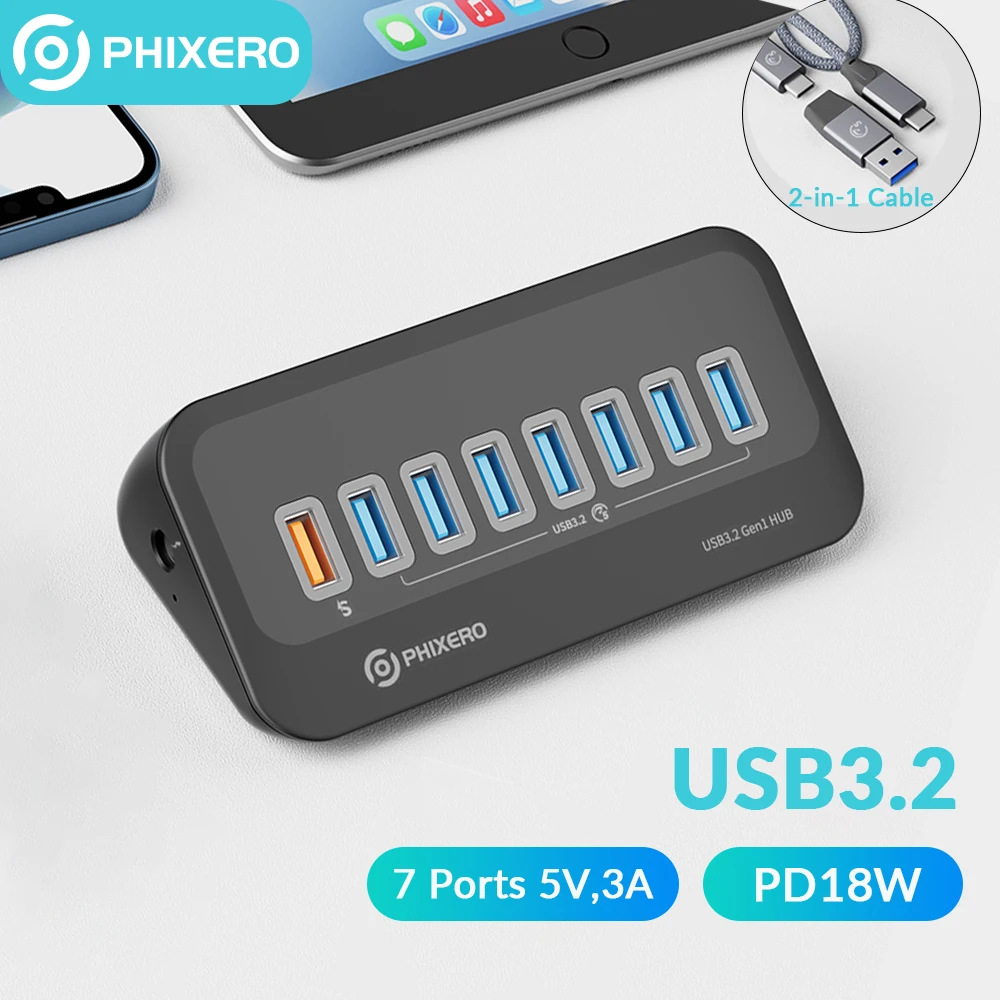 PHIXERO-USB-Splitter-USB-3-2-Hub-5Gbps-Type-C-Adapter-Multi-Ports-USB-3 ...