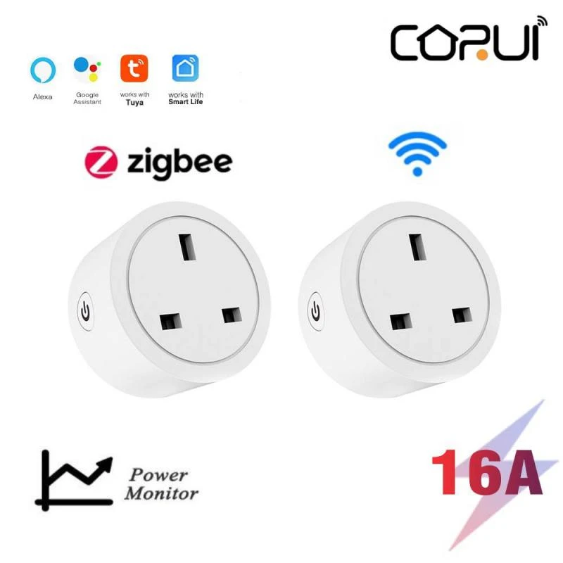CORUI Tuya 16A UK Plug WiFi ZigBee Bluetooth Smart Socket Smart Life App Remote Control Timing ...