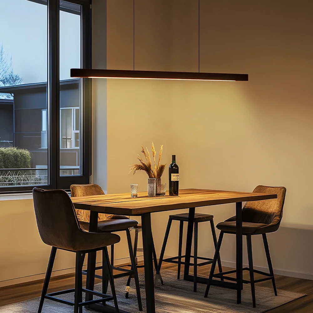 Wood Pendant Light LED Wooden Hanging Lamp LED Pendant Linear Light Wood Long Kitchen Island ...
