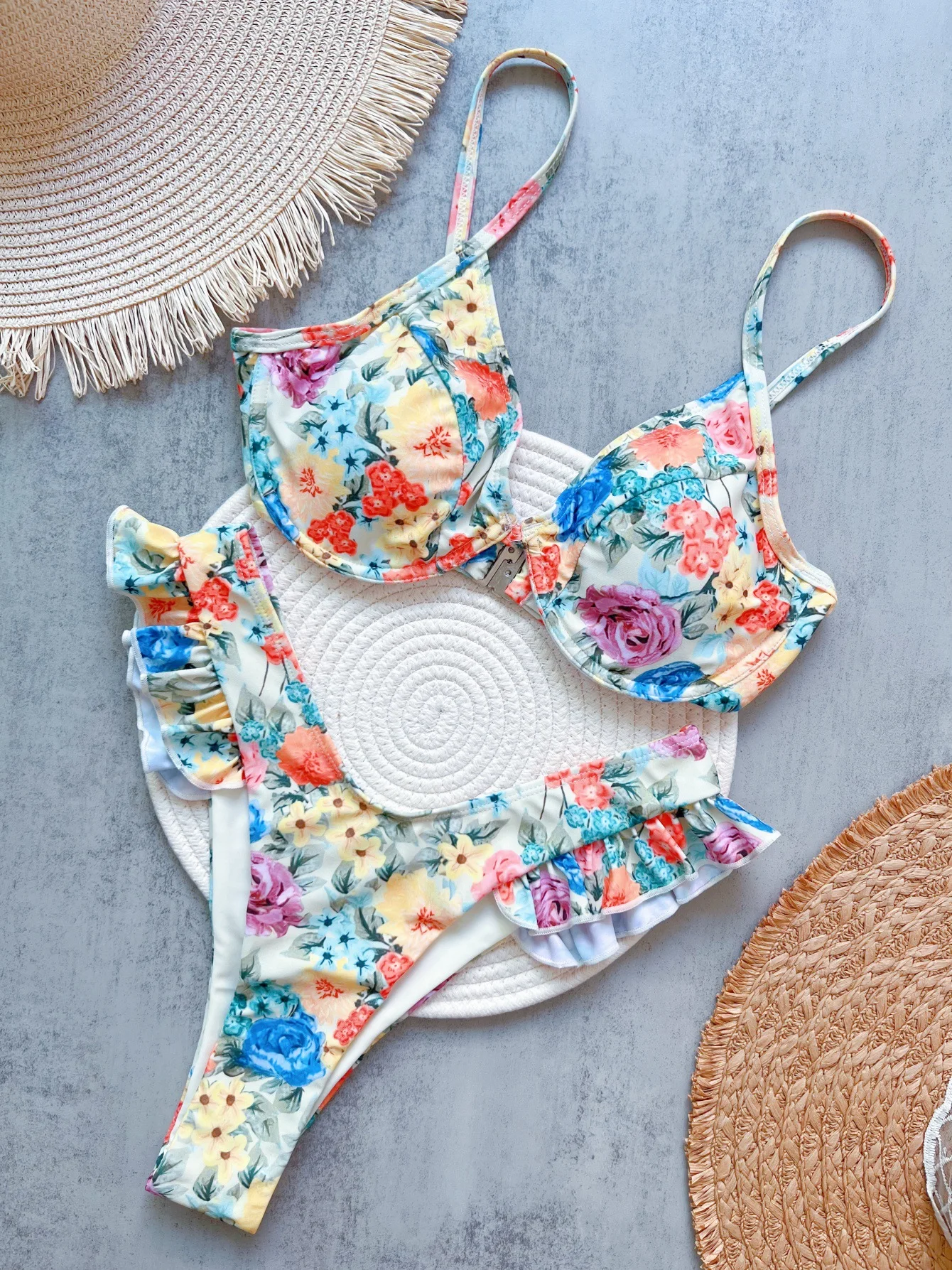 Sexy Tie Dye Gradient Floral Print Bikini Women 2025 Push Up Underwire ...