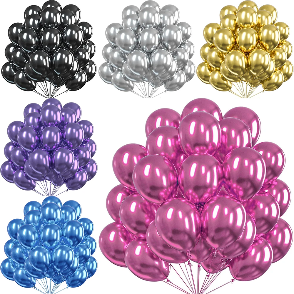 10/12inch 10/20/30pcs Metallic Hot Pink Balloon Metal Blue Gold Silver ...