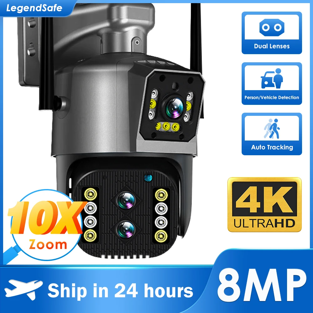 LegendSafe 8MP 4K IP WiFi C mera Ao Ar Livre PTZ Tr s Lens Dual Screen