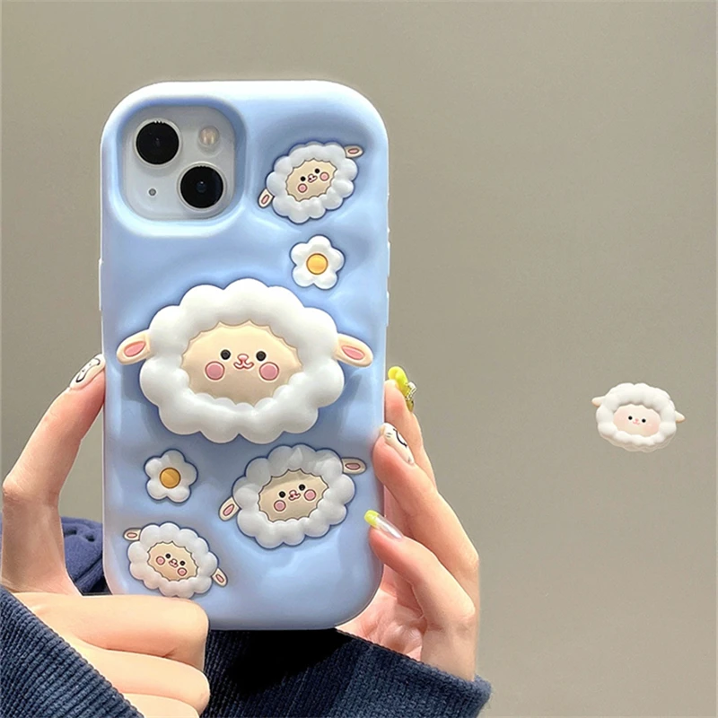 Cute-Hidden-Holder-3D-Blue-Sheep-Phone-Case-For-iPhone-14-13-12-11-Pro ...