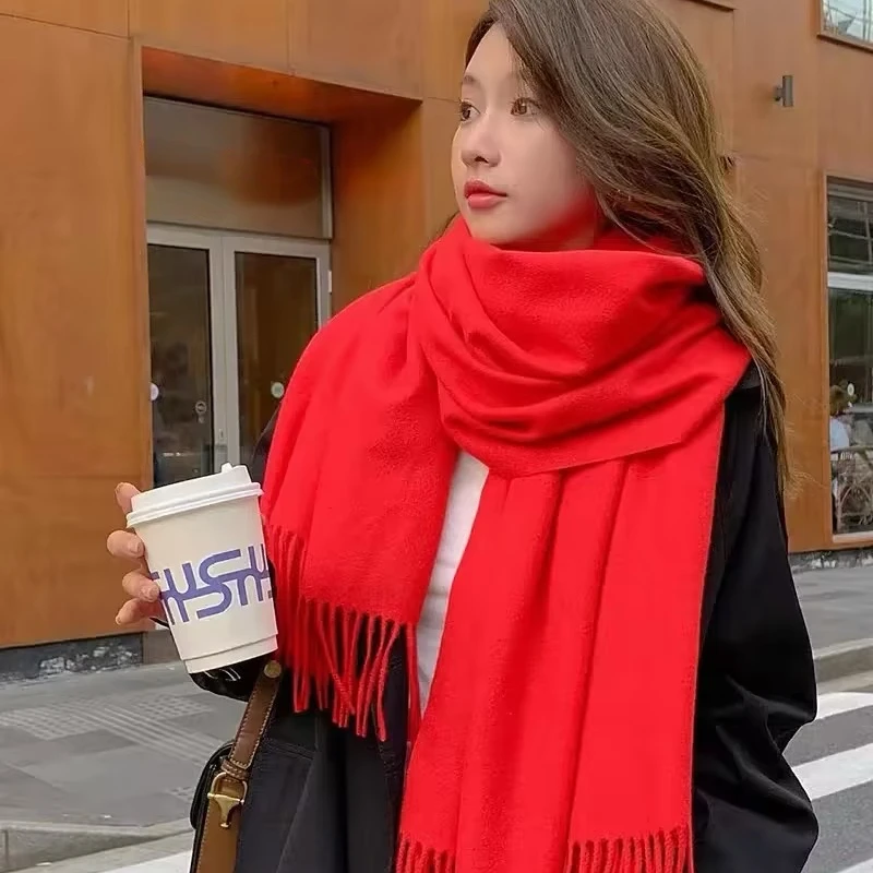2024-Solid-Color-Scarf-Autumn-Winter-Vintage-Tassel-Scarfs-Women-s ...
