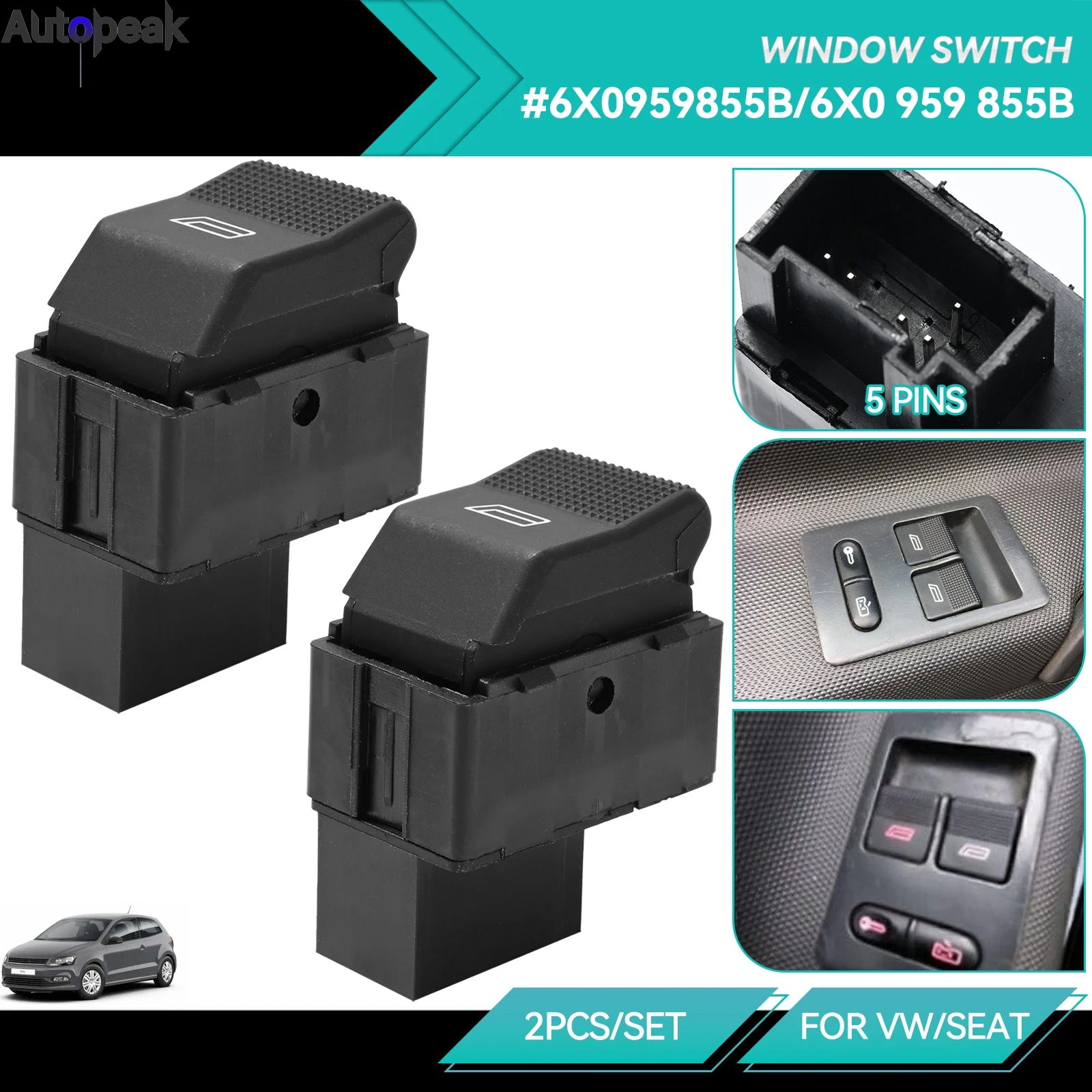 2pcs-Electric-Power-Window-Switch-Button-For-VW-LUPO-6X1-Polo-6N2-6E1 ...