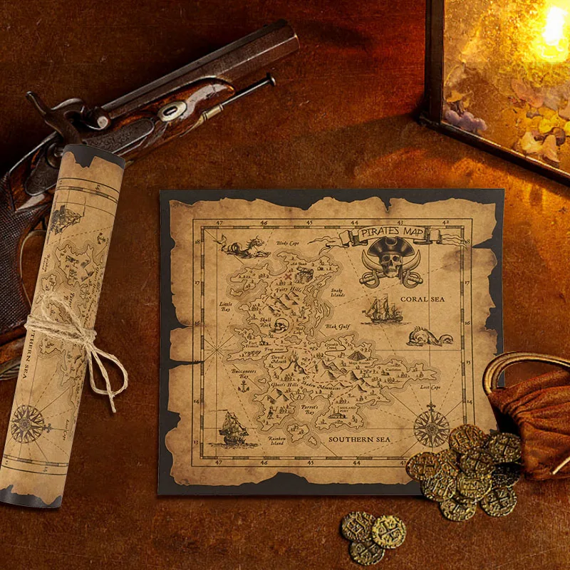 Pirate Treasure Hunt Map Retro Kraft Decor Poster Maps Treasure Hunt ...