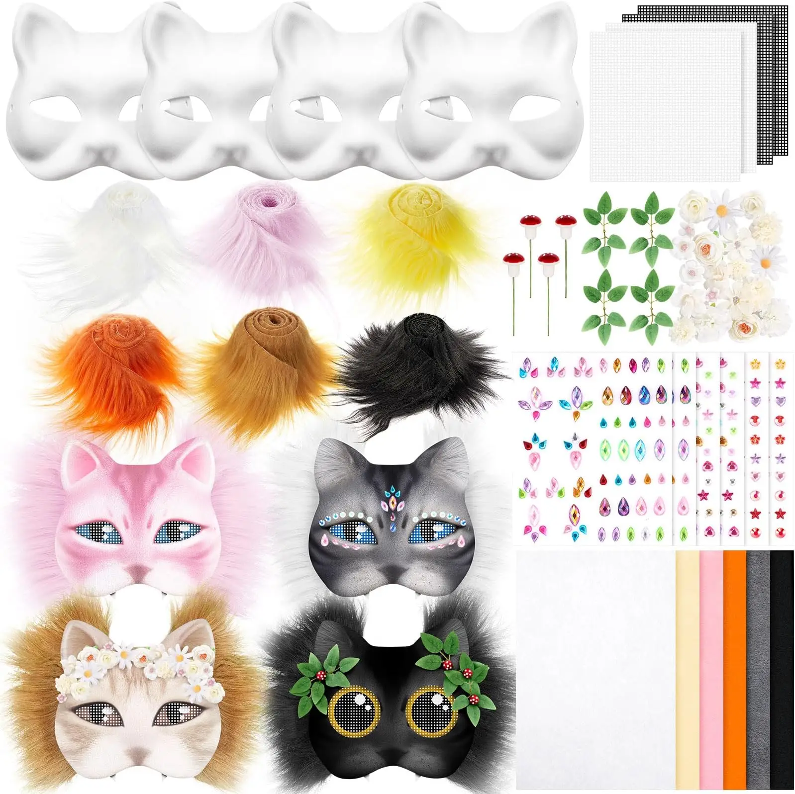 31Pcs DIY Therian Mask Kit Paper Blank Masks Half Face Hand-painted Cat ...
