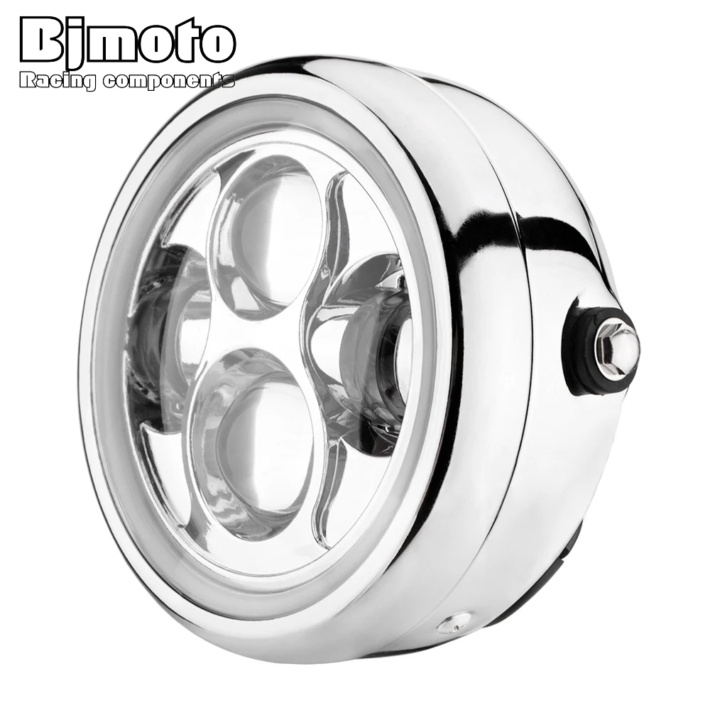 BJMOTO Chrome 6.5" 40W LED Motorcycle Headlight Hi&Lo Beam with Angel ...