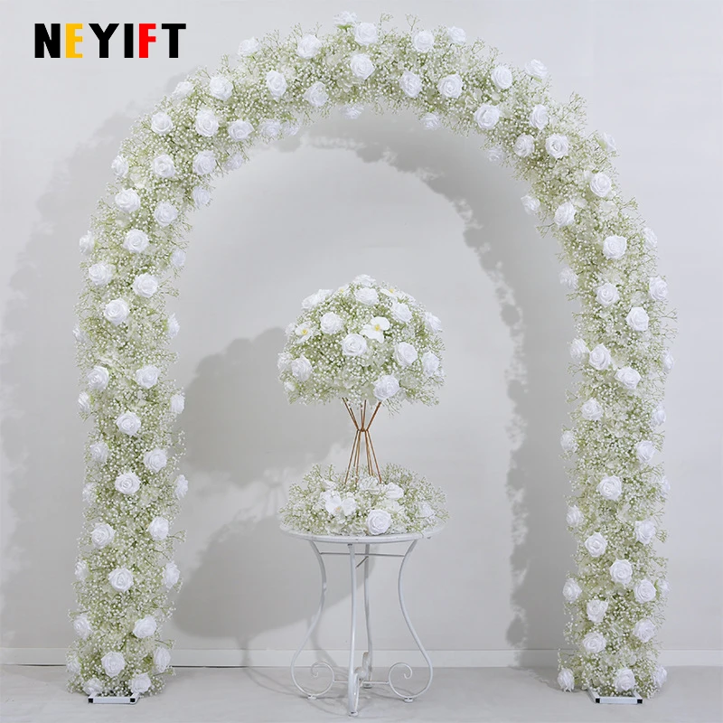 Luxury-White-Rose-Babysbreath-Wedding-Arch-Floral-Row-Arrangement-Event ...