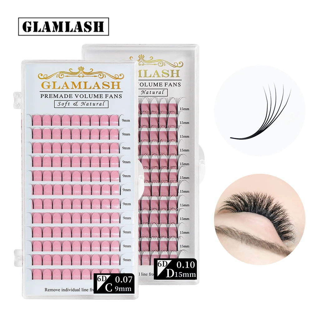 GLAMLASH 2D 3D 4D 5D 6D Long Stem False Lashes Premade Russian Volume ...