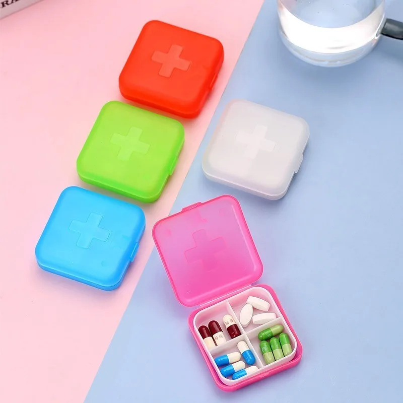 4Grids-Cross-Print-Pill-Box-Portable-Mini-Plastic-Pill-Storage-Pure ...