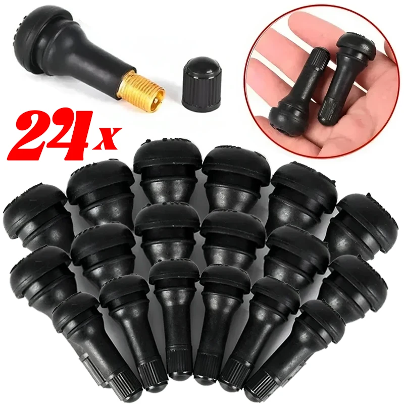 Black-TR414-Tubeless-Car-Wheel-Tire-Valve-Stems-with-Caps-Snap-in-Type ...
