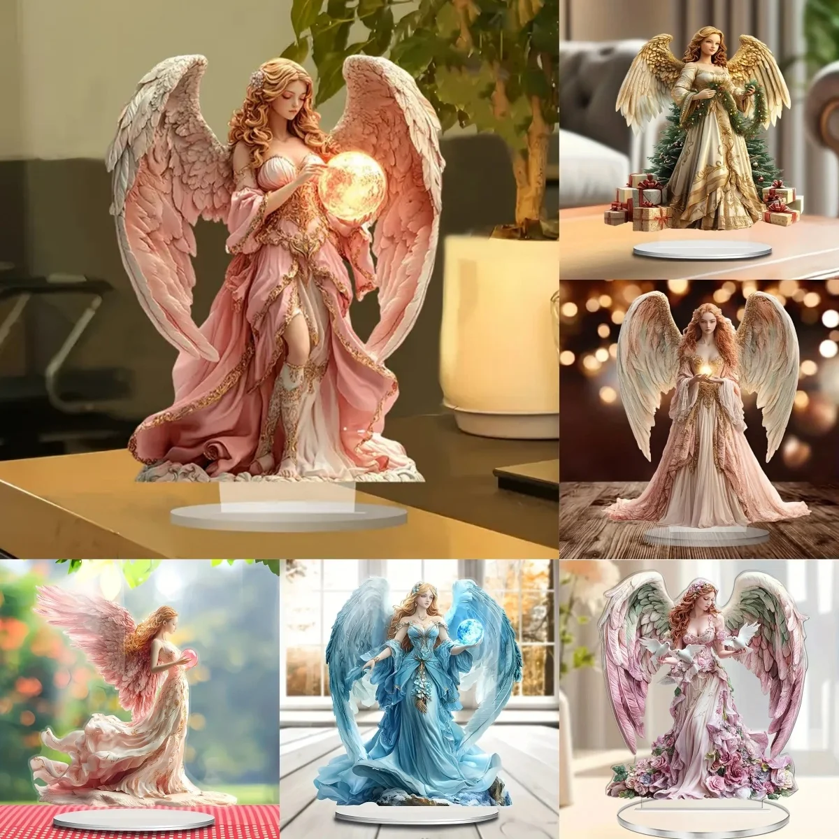 Bohemian Angel Statue with Elegant Wings,2D Flat Acrylic Figurine,Home ...