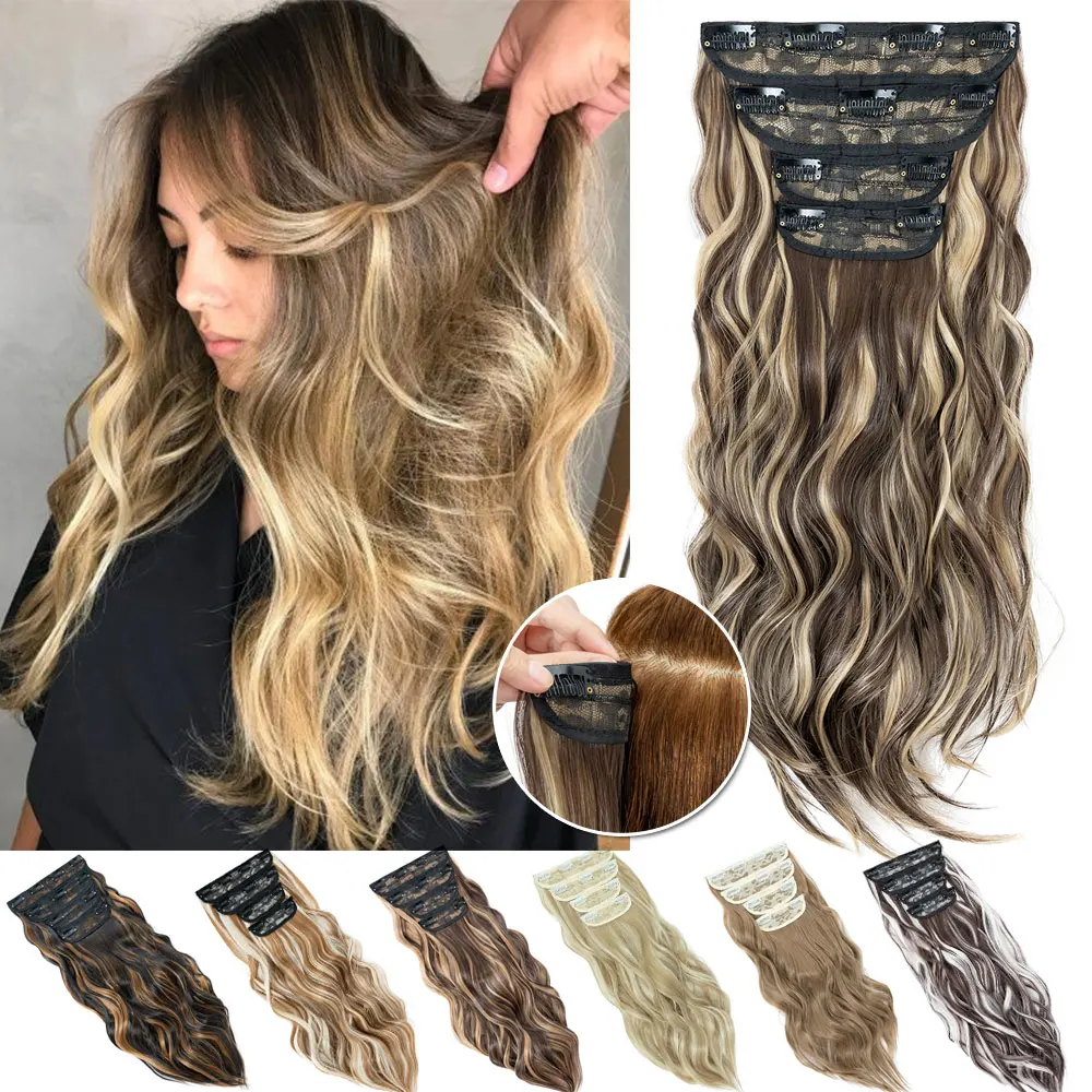 Snoilite Synthetic 24Inchs 11 Clips in Hair Extensions Long Curly Wavy ...