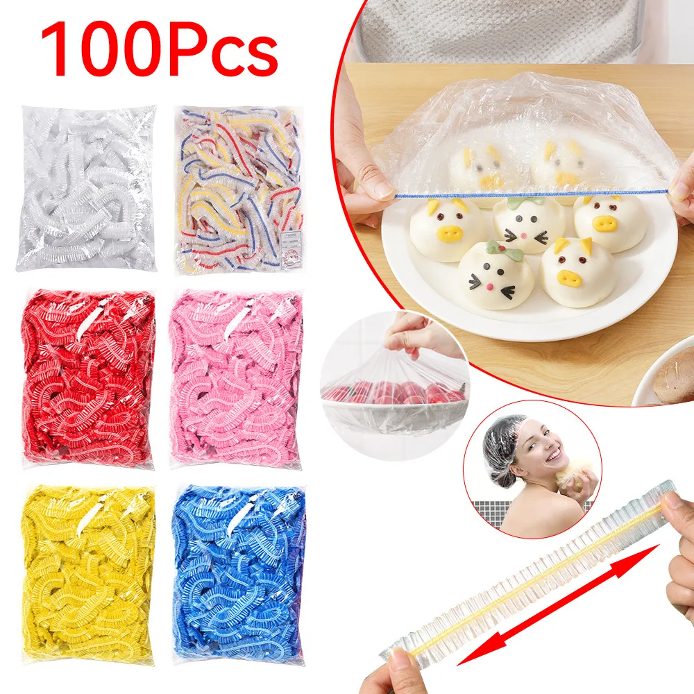 100pcs-Shower-Cap-Elastic-Plastic-Head-Cover-Disposable-Food-Cover-Bags ...